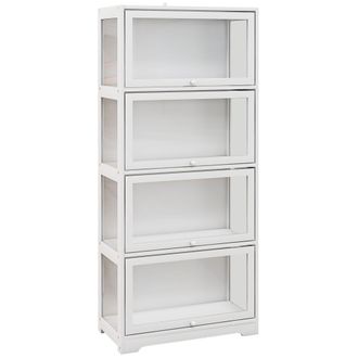 HOMCOM Vitrine für Sammler Buffet Wohnzimmer Aufbewahrungsmöbel auf 4 Ebenen mit Klapptüren, für Wohnzimmer Büro Schlafzimmer, 59 x 30 x 139 cm, weiß