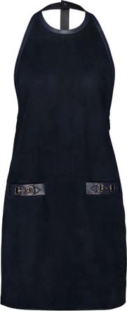Gucci Neckholder-Minikleid aus Wildleder mit Lederbesatz - Blau