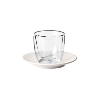 Villeroy & Boch Manufacture Rock Blanc Espresso-Set, Doppelwandiger Becher 70 ml mit Untertasse ø 12 cm, Hitzebeständiges Thermoglas, Borosilikatglas/Premium Porzella