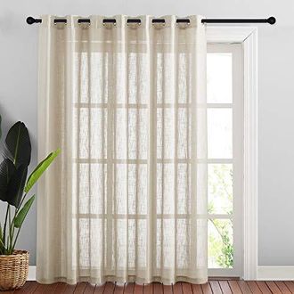 Nicetown Vorhang aus Leinen, halbtransparent, mit &Ouml;sen, Leinenoptik, 132 cm Franz&ouml;sisches Land W100 x L84 Taupe