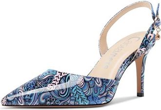 Castamere Femmes Slingback Fermé Pointu Bout Aiguille Talon Heel Slip-on Dress Mariage Décontracté Chaussures 8 CM Heels Bleu Multicolore 37 EU