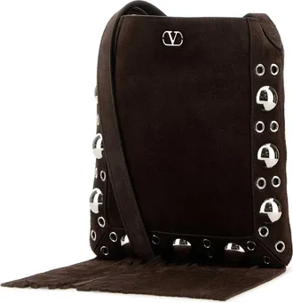 Valentino Garavani Womens Brown Suede Small Nellc&atilde;te Crossbody Bag Testadimoro Borse A Tracolla