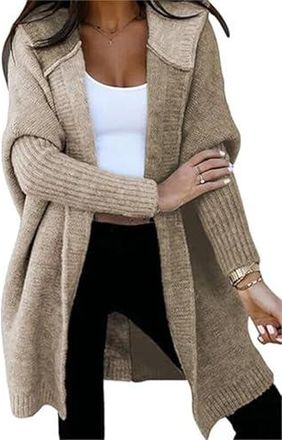 Generic Cardigan en tricot &agrave; capuche &agrave; manches longues ouvert sur le devant pour femme, v&ecirc;tements dext&eacute;rieur en tricot &agrave; capuche pour femmes, Abricot + kaki, 