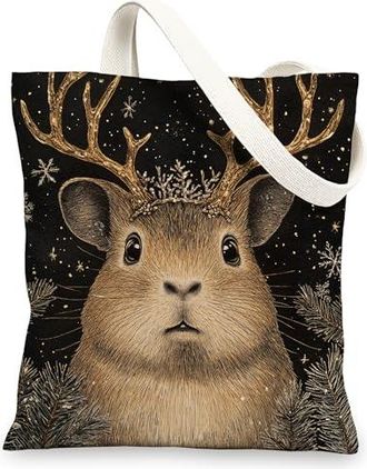 Generic Sac fourre-tout en toile pour le shopping - 33 x 38 cm - Motif animal de No&euml;l - R&eacute;utilisable - Pour femme - Nouvel An - Cadeau d&eacute;coratif