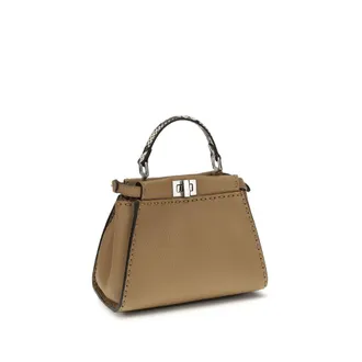 Fendi Womens Peekaboo Top Handle Bag Beige Calf Leather Bos