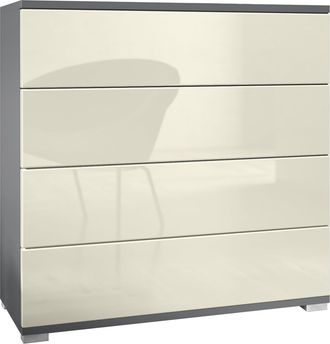 Vladon Kommode Pavos V3, Sideboard mit 4 Schubladen Anthrazit matt/Creme Hochglanz (76 x 76 x 35 cm)