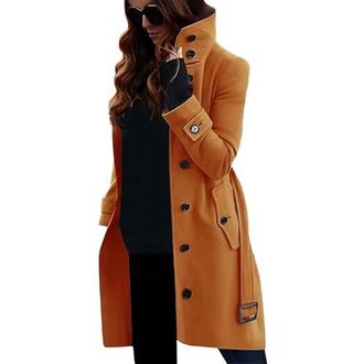Generic Caban dhiver mi-cuisse pour femme - Simple boutonnage - Style trench, Orange, XXL