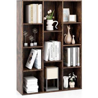 Costway Biblioth&egrave;que &agrave; 11 Cubes, &Eacute;tag&egrave;re avec Compartiments Ouvertes, Meuble de Rangement pour Salon, Chambre, Bureau, 24 x 74 x 106 cm, Marron