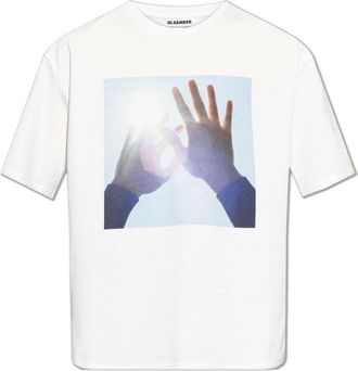 Jil Sander Homme, Tops, Blanc, Taille: S T-shirt imprim&eacute;