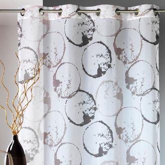 HOME MAISON Gardine Voile Bedruckt mit Welt Polyester 135 x 250 cm, Taupe, 135 x 250 cm