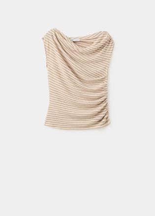 Mango T-shirt &agrave; rayures drap&eacute;es &eacute;cru - Femme - XS - MANGO