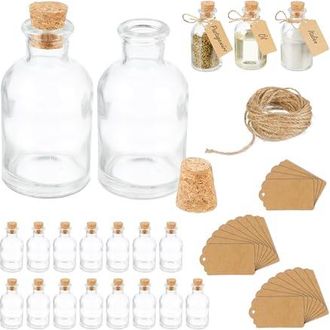 Relaxdays Dekogläser 20er Set, Glasflaschen mit Korken, 60 ml, zum Befüllen mit Deko, Gewürzgläser, transparent/Natur