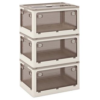 Giantex Bacs de Rangement Empilables 132/90 L avec Couvercles, Conteneurs de Rangement en Plastique A 3 Niveaux avec 5 Portes et Roulettes, Bo&icirc;tes de Rangemen