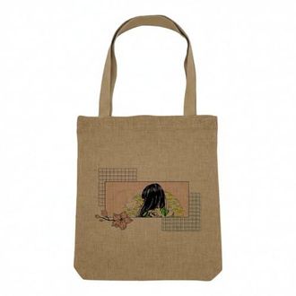 Fabulous Sac Shopping Tote Bag Aspect Lin - Lo-fi Girl Japon Digital Illustration Abstrait Design Japon Anime - Sac de Courses Toile Epaisse 360g Beige Naturel