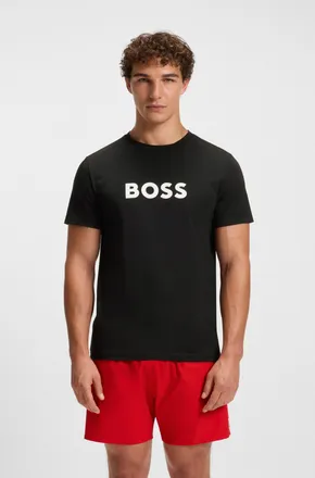 HUGO BOSS Strandshirt BOSS T-Shirt RN, Herren, Gr. XL, schwarz (schwarz 001), Jersey, Obermaterial: 100% Baumwolle, bedruckt, unifarben, regular fit h&uuml;ftbedecke