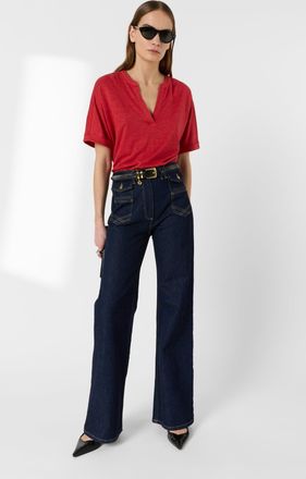 Gerard Darel T-shirt col tunisien en lin - MIORA - Rouge