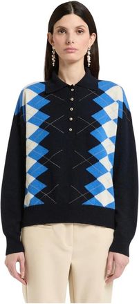 Marella Tricot style polo Argyle - Femme - Pulls - Bleu - Taille: 38 FR