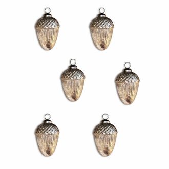 Loberon Weihnachtsschmuck 6er Set Gland, Traditionelle Zapfenform, Bauernsilber-Art, Mundgeblasen, Christbaumschmuck, Weihnachtsdeko, Weihnachten, Glas, Eisen