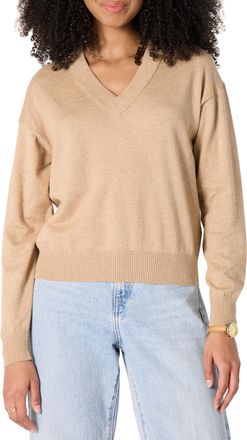 Amazon Essentials Damen Leichter Cropped-Pullover mit V-Ausschnitt, lockere Passform, Gold Heather, XX-Large