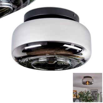 HOFSTEIN Deckenleuchte Boza, 1-flammige Deckenlampe aus Metall/Glas in Schwarz/Chrom-/Rauchfarben, moderne Leuchte im Retro/Vintage-Design (Schirm &Oslash; 28 cm), E2