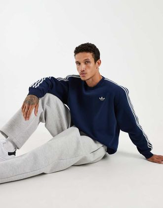 adidas Originals Adicolor - Sweat ras de cou oversize &agrave; 3 bandes - Indigo nuit/Gris deux-Violet