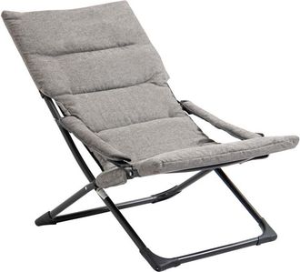 OUTSUNNY Chaise de jardin camping pliable - &eacute;pais coussin amovible inclus - accoudoirs rembourr&eacute;s - acier noir tissu gris