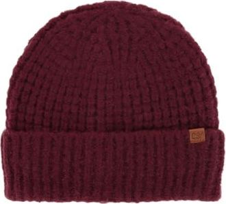 CTM David & Young Bonnet dhiver en tricot gaufré avec revers pour femme, prune, Taille unique