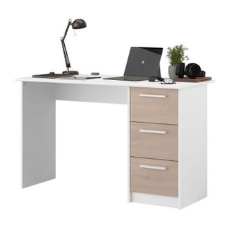 Parisot Bureau essentiel 3 tiroirs - D&eacute;cor chene et blanc - l 121,2 x p 55 x h 74,5 cm - Fabriqu&eacute; en France