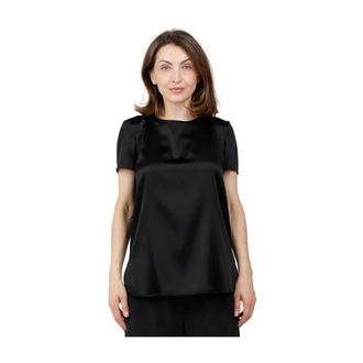 Max Mara T-Shirt mit kurzen &Auml;rmeln und Rundhalsausschnitt aus gewaschenem Stretch-Seidensatin - - Tops - Damen - Schwarzk - XS