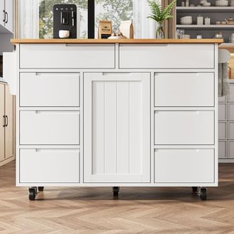 Liberte &Icirc;lot de cuisine avec plan rabattable, 8 tiroirs, &eacute;tag&egrave;re r&eacute;glable et roulettes - Blanc
