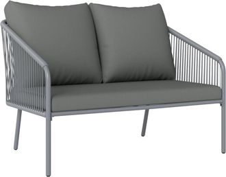 OUTSUNNY Canap&eacute; de jardin - Outsunny - accoudoirs et coussins - 2 places - cadre en acier galvanis&eacute;, r&eacute;sine tress&eacute;e - gris
