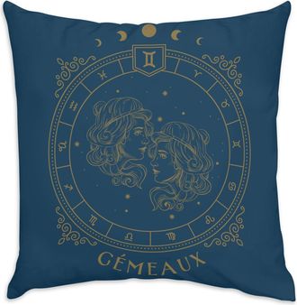 Fabulous Kissenhülle, aus blauem Samt, Motiv: Zwillinge, Sternzeichen, Sternzeichen, Tarot, 40 x 40 cm, samtig