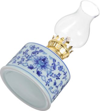 BESPORTBLE Vintage Öllampe aus Weißem Porzellan Kleine Sturmlaterne für Innenbereich Dekorative Petroleumlampe mit Klarem Glas Tischdekoration für Gemütliche Atm