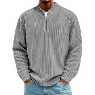 Generic DENGJIAMY Sweat-shirt &agrave; rayures verticales pour homme avec fermeture &eacute;clair 1/4, gris fonc&eacute;, 3XL
