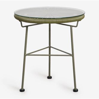 Sklum Runder Beistelltisch &Oslash;45 cm aus Stahl und Kunstgeflecht Acapulco Tiefes Gr&uuml;n Olive
