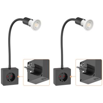LEDs Com 2 St&uuml;ck Steckdosenlampe LESCH Leselampe, chrom/schwarz inkl. GU10 LED Lampe 5,7W, 535lm, 35&deg;, wei&szlig;