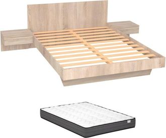 Vente-Unique Vente-unique - Lit avec chevets 140 x 190 cm - Coloris : Naturel + Matelas - marvellous