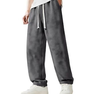 Generic Pantalon en daim pour homme - Pantalon de surv&ecirc;tement ample en similicuir - Pantalon d&eacute;contract&eacute; &agrave; bas ouvert - Pantalon droit &agrave; jambe large - Pantalo