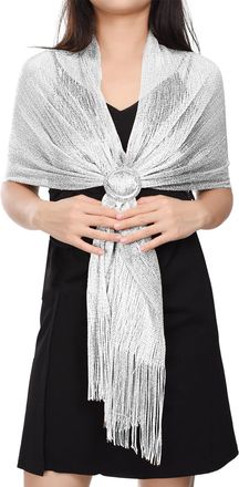 Heekpek Voqeen Damen Funkelnde T&uuml;cher Metallische Wickel Mit kostenloser Schalschnalle Elegante Schal Stola Mit Fransen f&uuml;r Abendparty kleider Brautkleider Ab