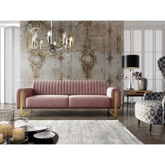 Fun M&ouml;bel Fun Moebel - Sofa Designersofa valerie 3-Sitzer in Stoff Elisa Velvet Altrosa