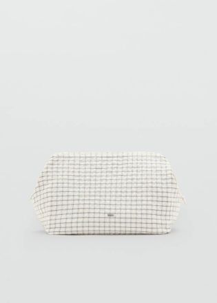 Mango Trousse de toilette &agrave; carreaux en coton &eacute;cru - Femme - Taille unique - MANGO