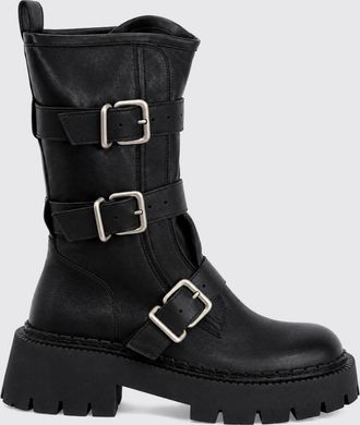 Vic Mati&eacute; Bottes de motard mi-mollet en cuir avec brides r&eacute;glables et semelle crant&eacute;e