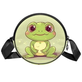 Generic Sac &agrave; bandouli&egrave;re rond pour femme, motif grenouille mignonne avec fermeture &eacute;clair, bretelles r&eacute;glables, sac &agrave; main rond d&eacute;contract&eacute; pour femmes et fi