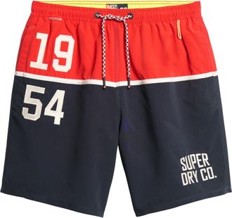 Superdry Herren Badeshorts mit nautischem Logo (43 cm Länge) Dreifarbig Marineblau XL