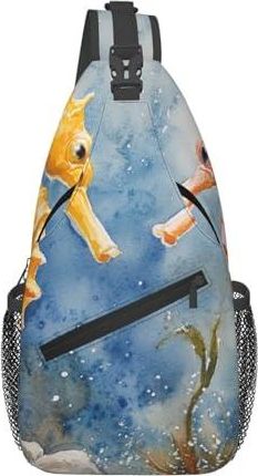 Generic Sac &agrave; dos &agrave; bandouli&egrave;re pour homme Motif hippocampe Jaune et rose