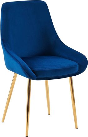 Clp Esszimmerstuhl Elmira I K&uuml;chenstuhl mit Samtbezug gepolstert I Polsterstuhl mit R&uuml;ckenlehne, Farbe:dunkelblau, Material Gestell:Metall Gold
