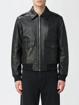 A.P.C. A. P.C. Blouson bomber en cuir noir avec col classique et fermeture zipp&eacute;e