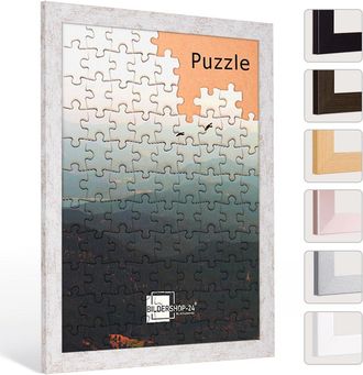 Bildershop-24 Puzzlerahmen London f&uuml;r Puzzle ca. 500-1000 Teile 37.5x98cm 98x37.5cm Wei&szlig; Vintage mit Acrylglas