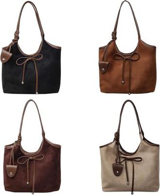 Generic Sac &agrave; bandouli&egrave;re en cuir PU avec noeud, grands fourre-tout pour femmes, Shopping (noir)