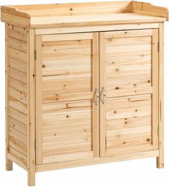 OUTSUNNY Armoire de jardin sur pied avec plateau - double porte, &eacute;tag&egrave;re - bois de sapin pr&eacute;-huil&eacute;